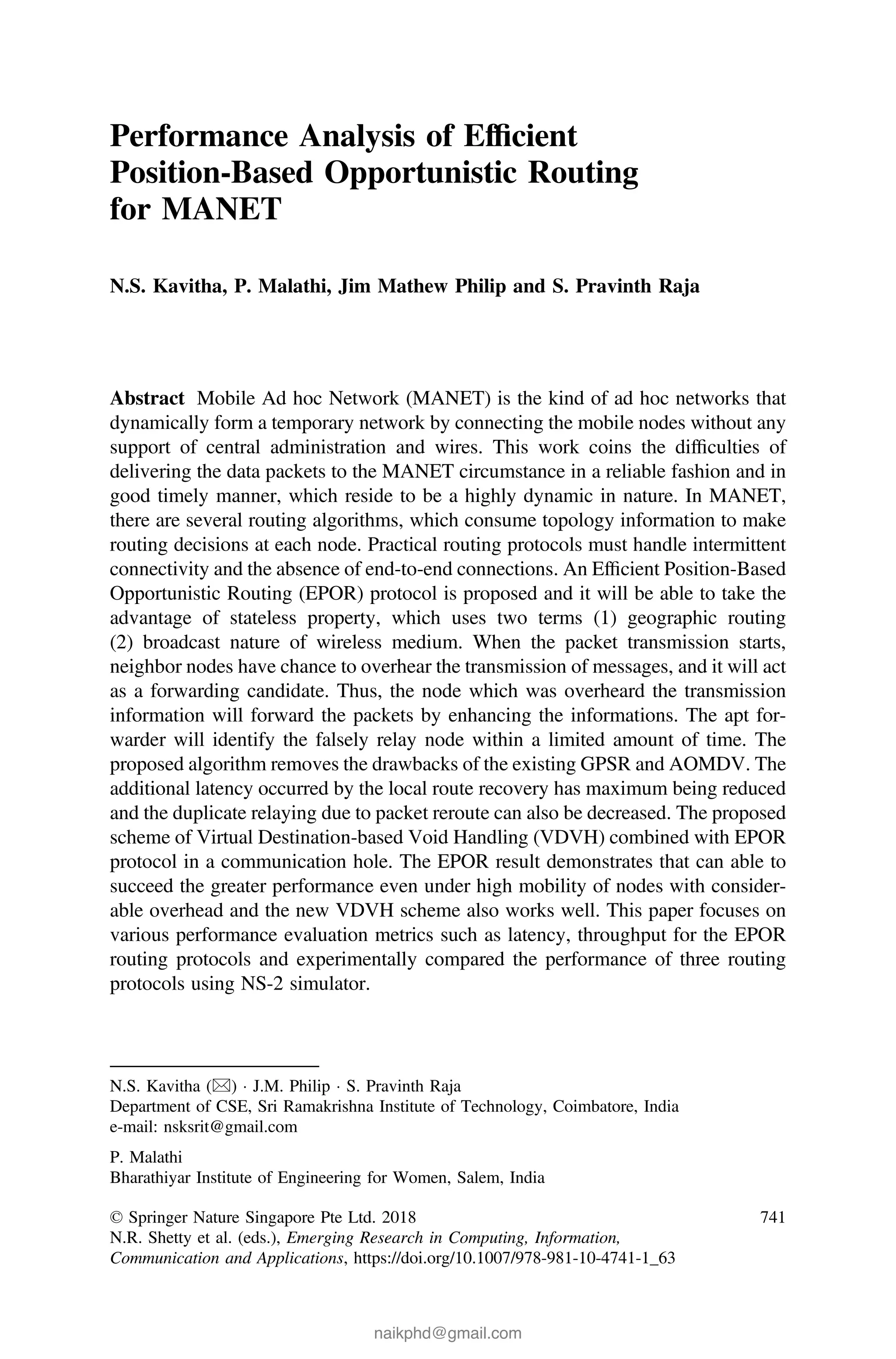 Position based Opportunistic routing in MANET | PDF