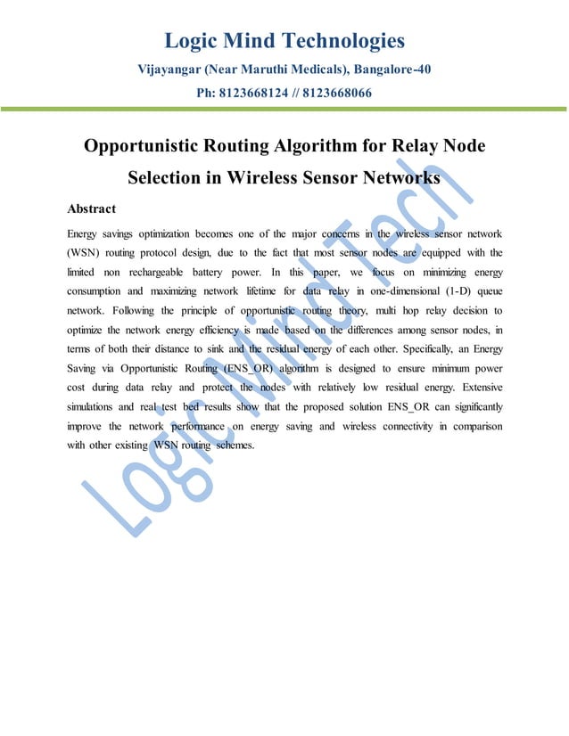 Opportunistic routing algorithm for relay node selection in wireless sensor networks | PDF