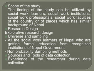 Opportunities and challenges of social work trainees in nepal | PPT