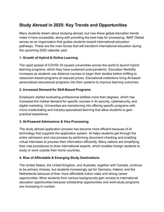 Study Abroad in 2025: Key Trends and Opportunities | PDF