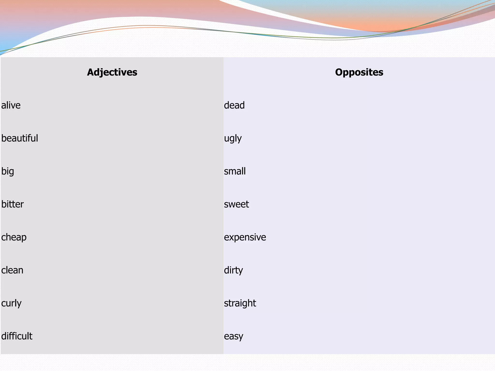 Opposite adjectives | PPTX