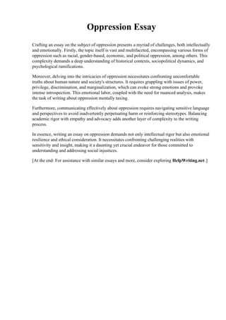 Oppression Essay.pdf | Debated Sensitive Social Issues | Sensitive Topics
