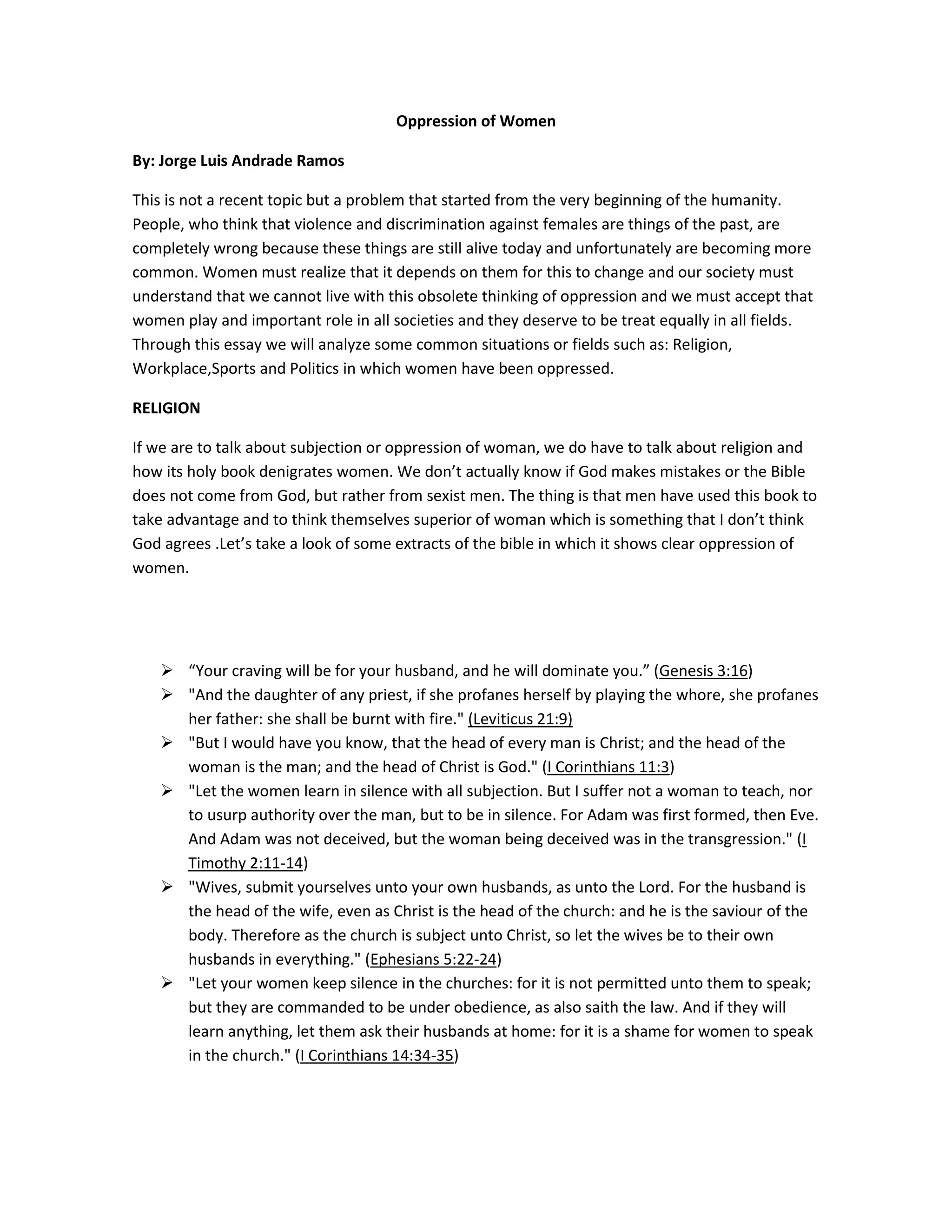 Oppression of women | DOCX