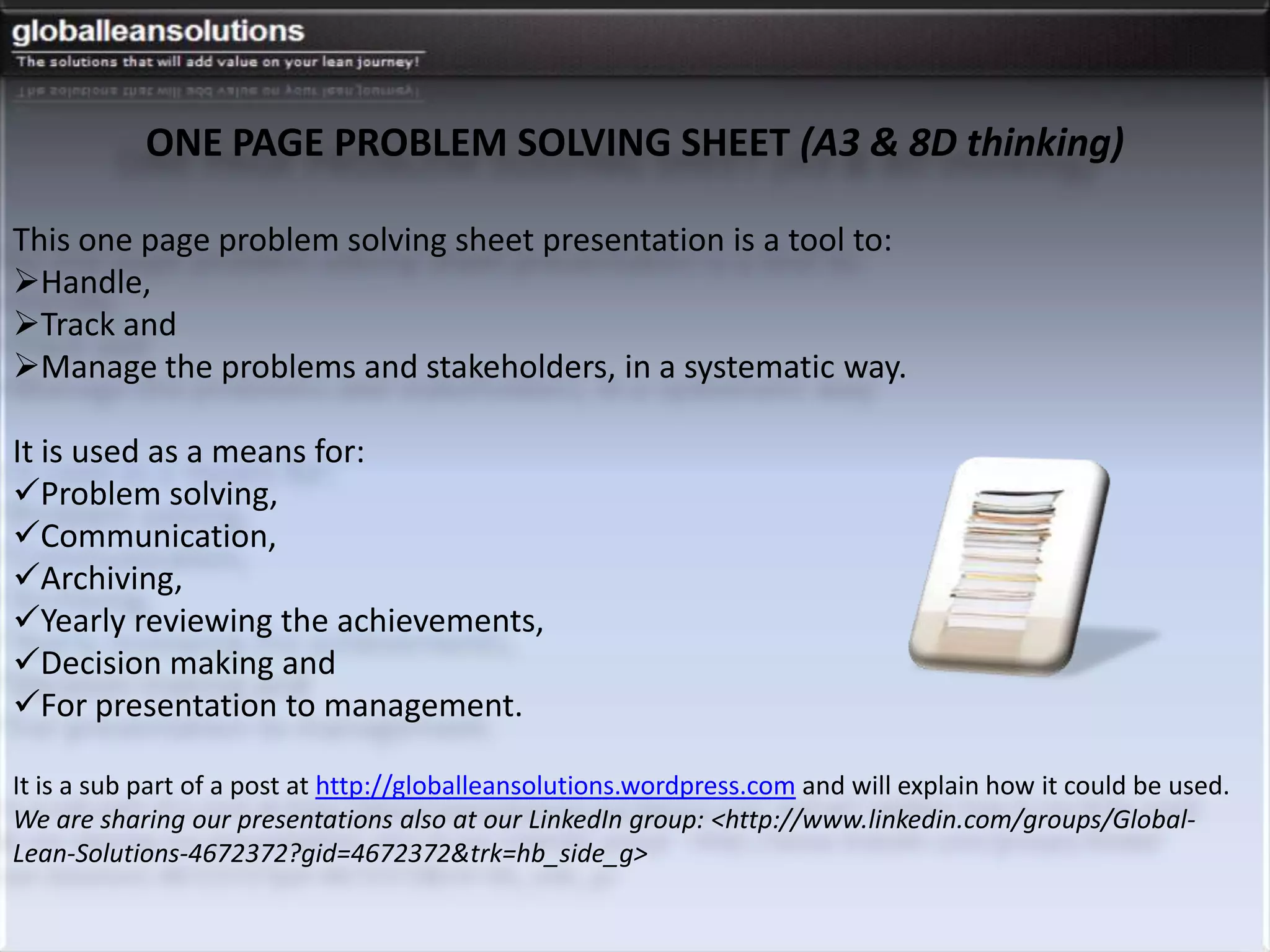 One Page Problem Solving Sheet | PPTX