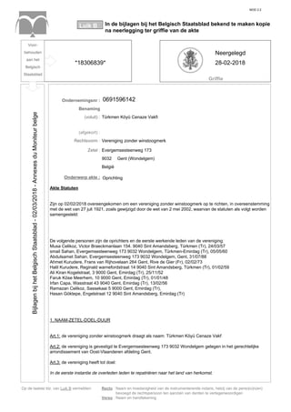 Oprichting Türkmen Köyü Cenaze Vakfi in Gent | PDF