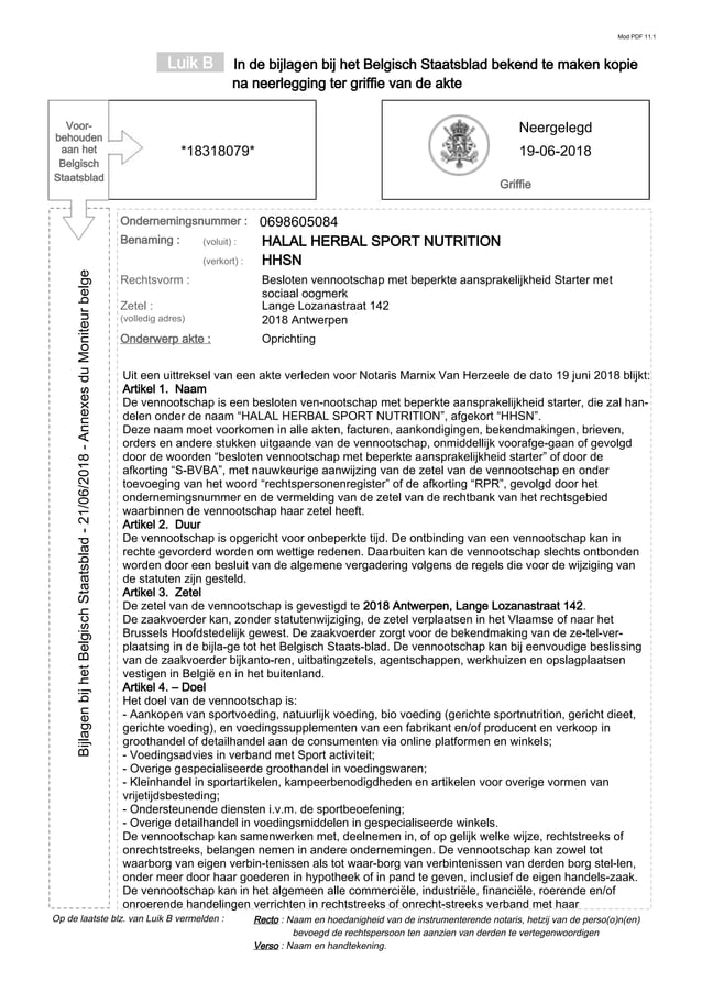 Oprichting HALAL HERBAL SPORT NUTRITION | PDF