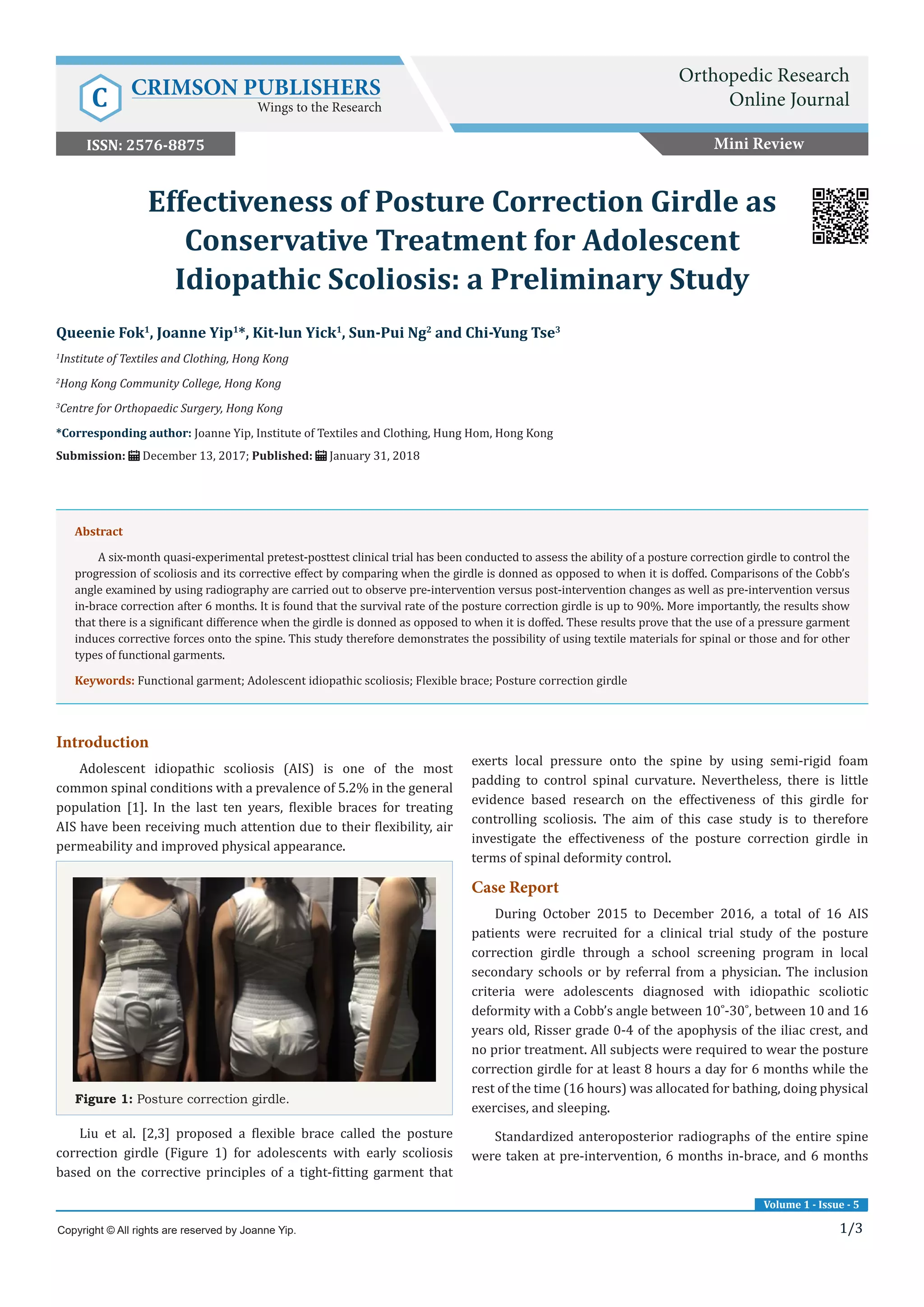 Effectiveness of Posture Correction Girdle as Conservative Treatment for Adolescent Idiopathic ...