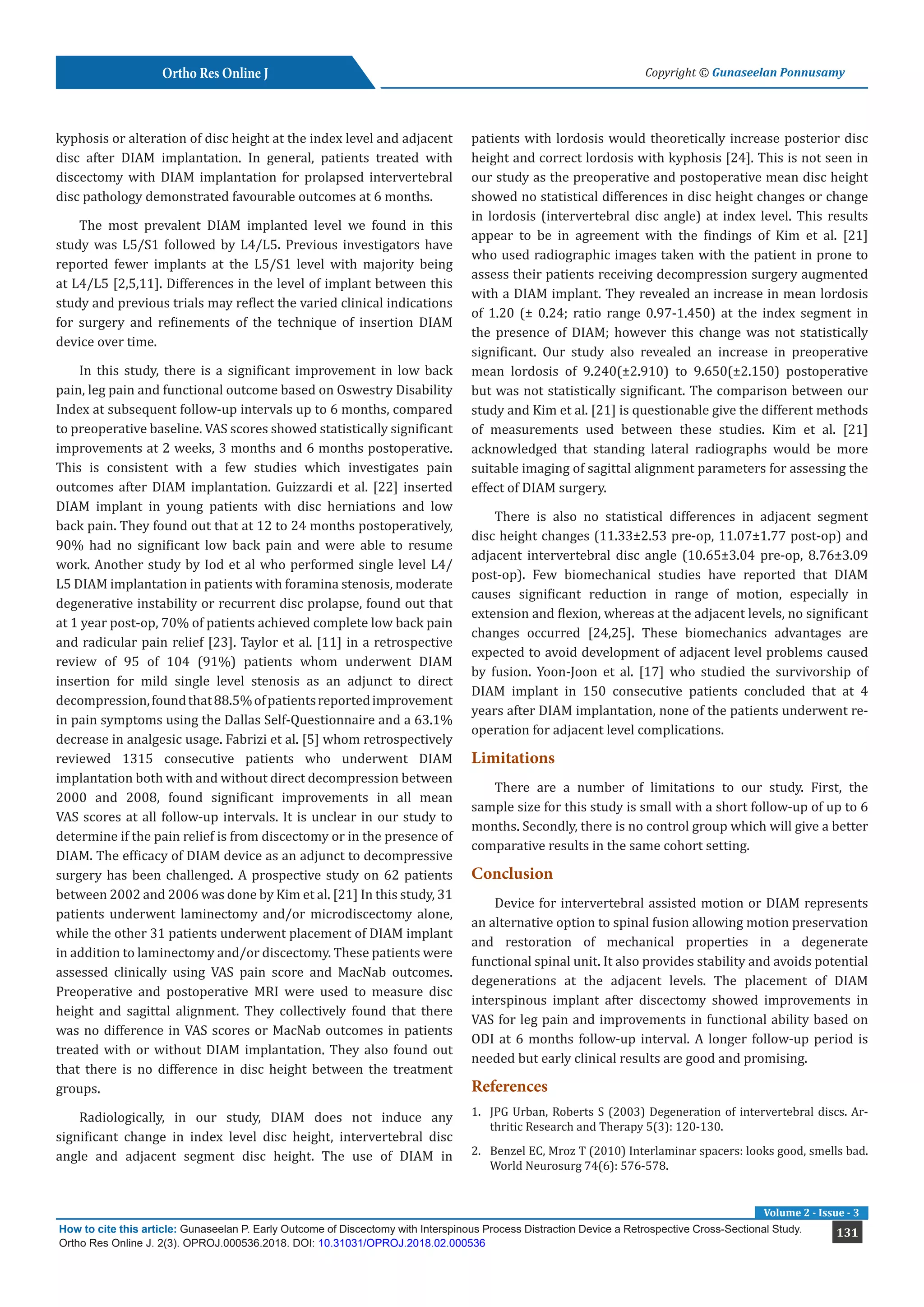 Early Outcome of Discectomy with Interspinous Process Distraction ...