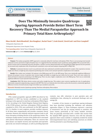 Does the Minimally Invasive Quadriceps Sparing Approach Provide Better ...