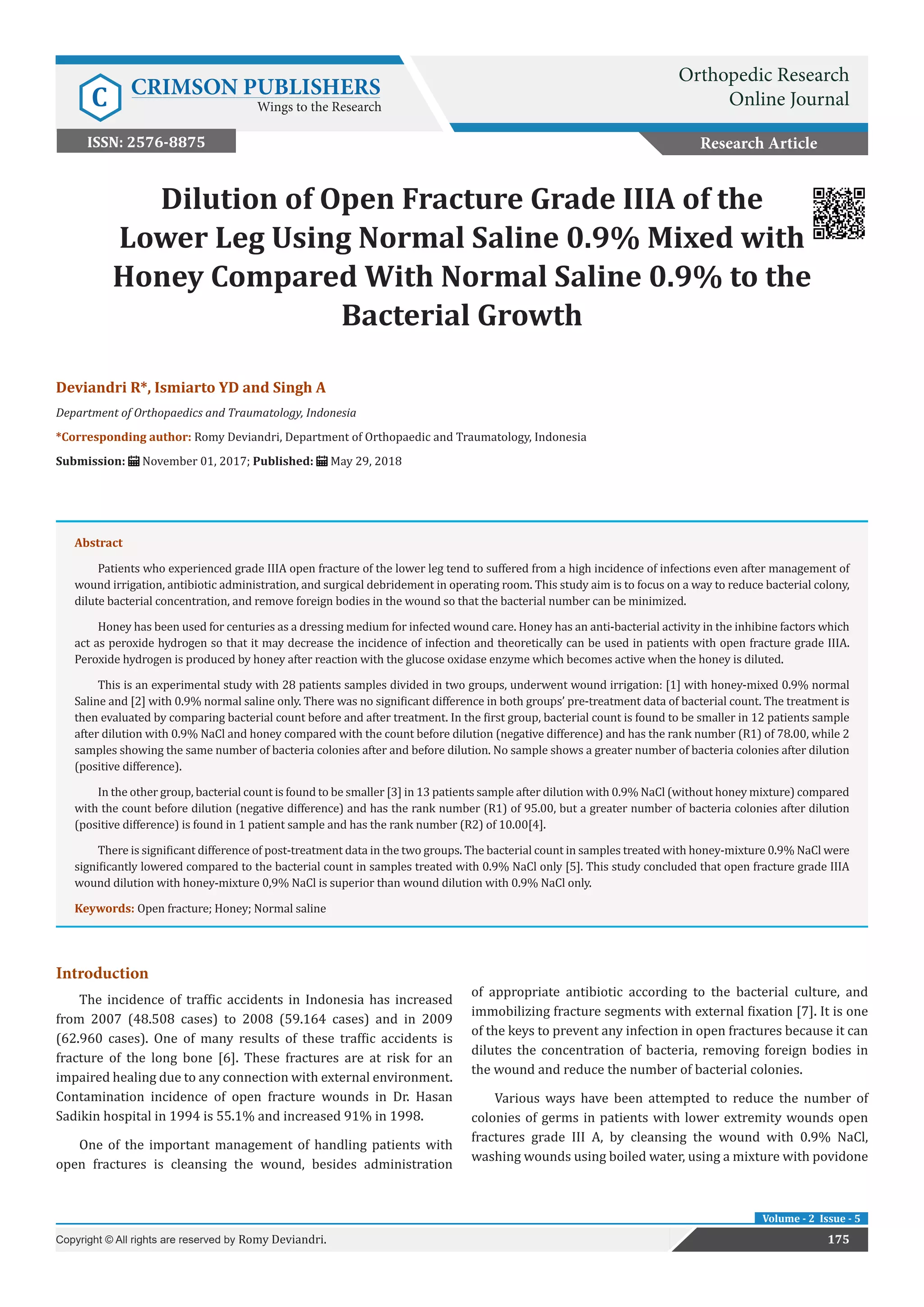 Dilution of Open Fracture Grade IIIA of the Lower Leg Using Normal ...