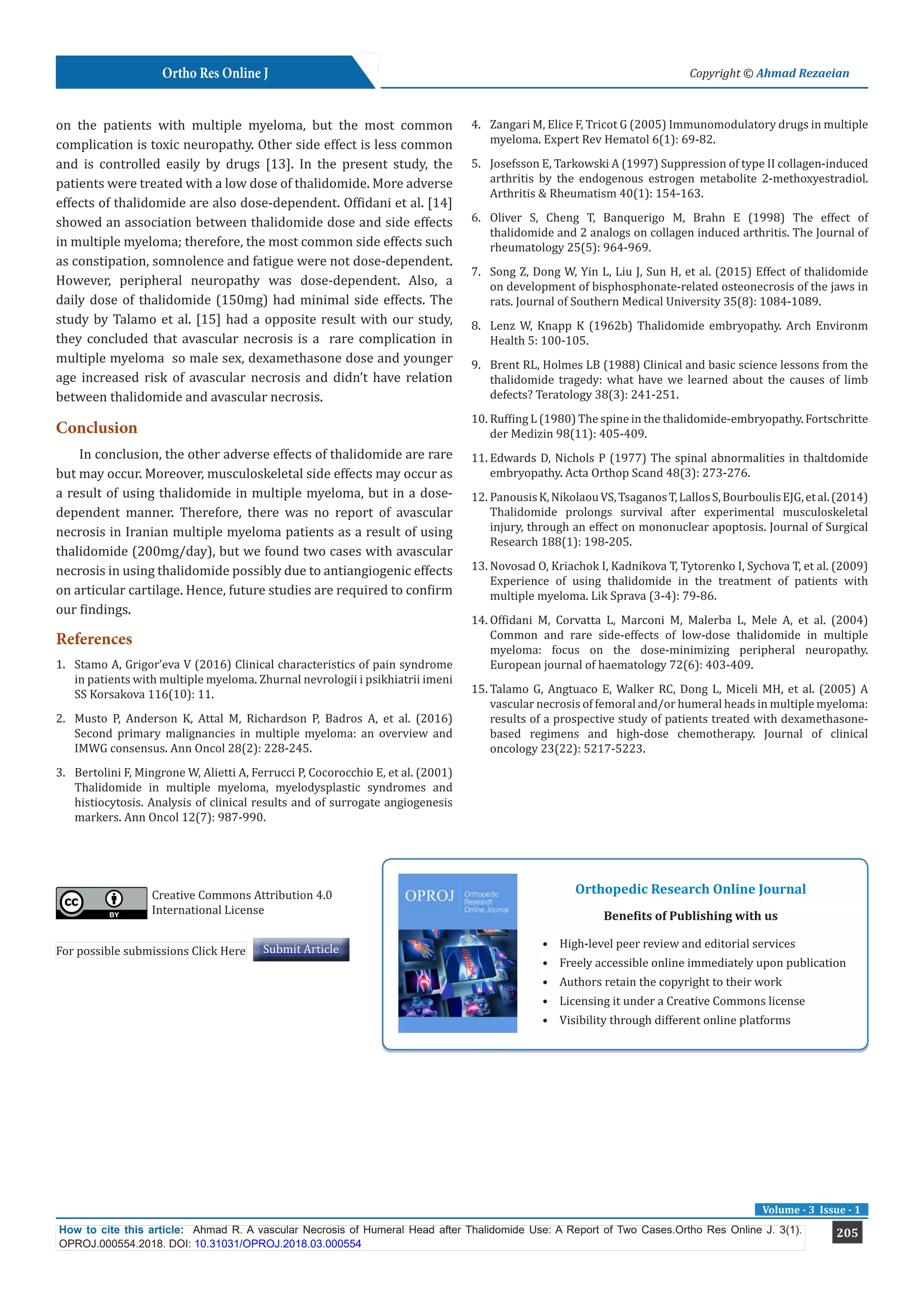 Avascular Necrosis of Humeral Head after Thalidomide Use: A Report of Two Cases - Crimson ...