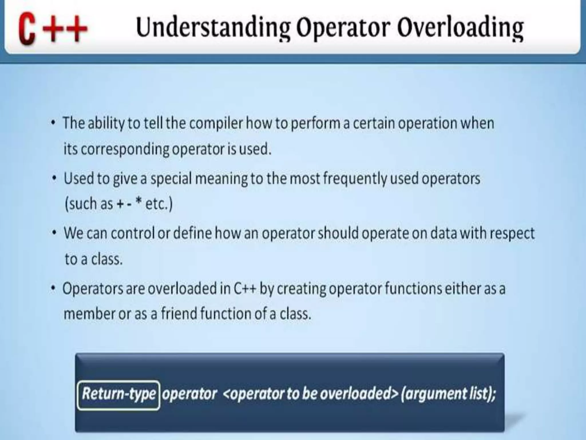 Oprerator overloading | PPTX | Programming Languages | Computing