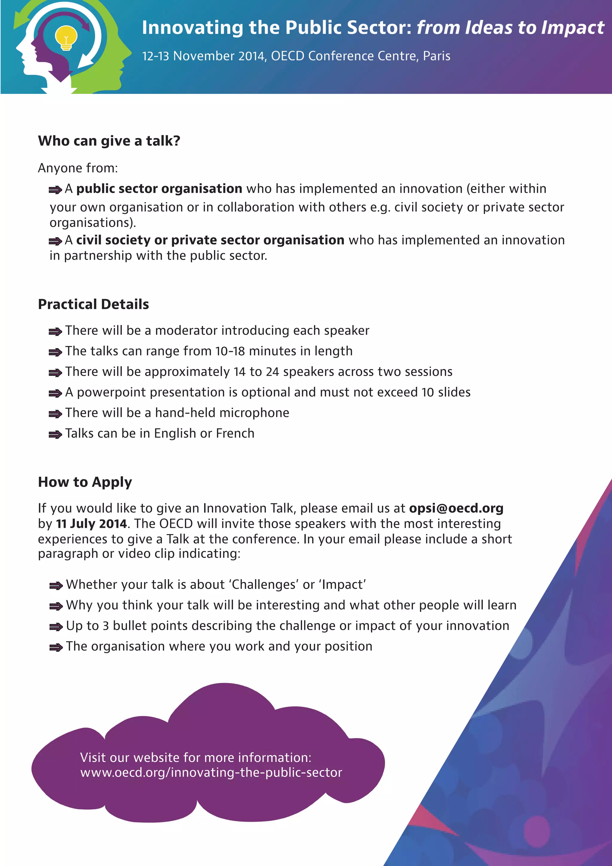 InnovationTalks flyer, OECD conference on Innovating the Public Sector ...