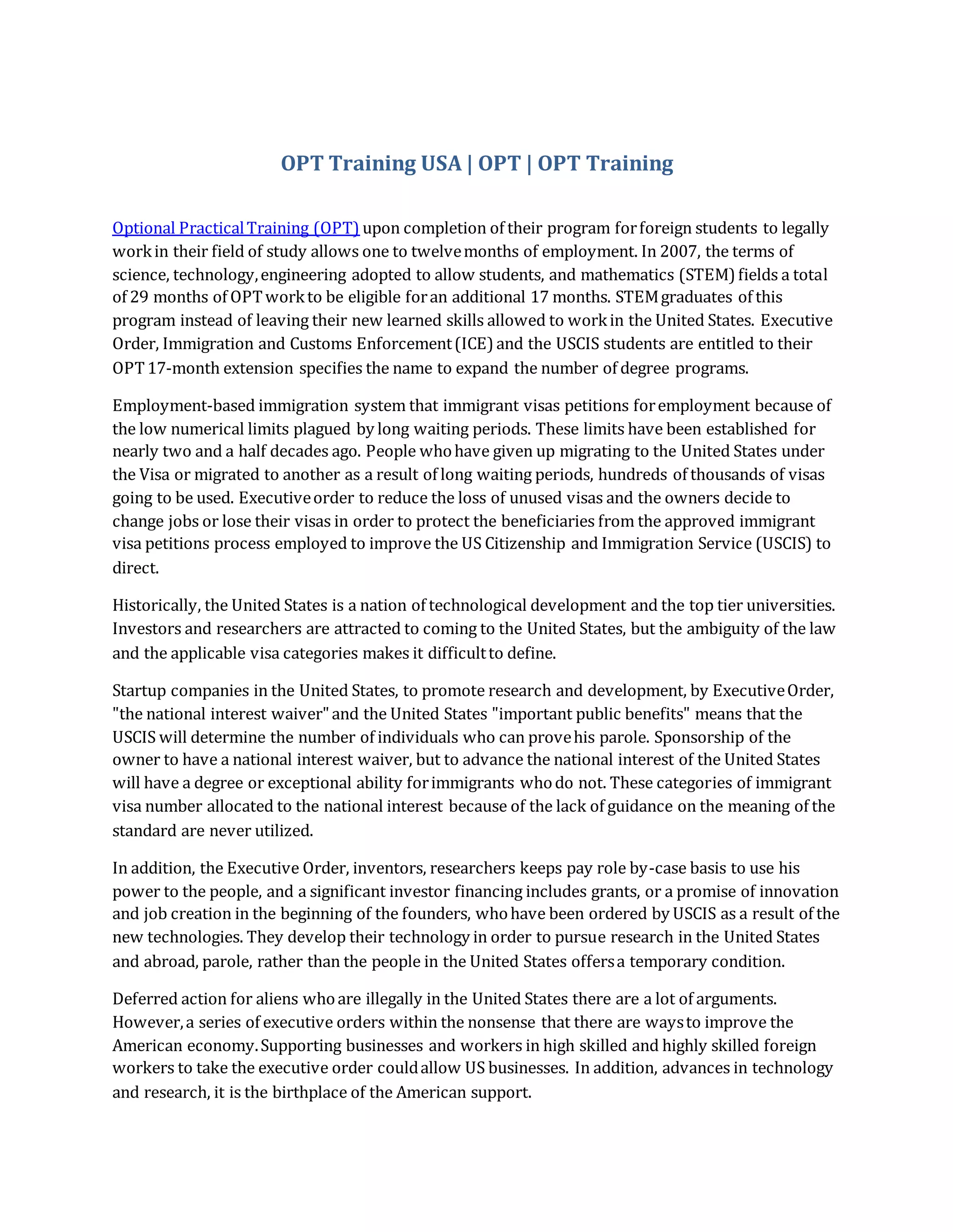 OPT Training USA | OPT | OPT Training | DOCX | Business | Business and ...