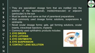 Ophthalmic Preparations Pharmaceutics - (Eye Ointment, Suspension ...