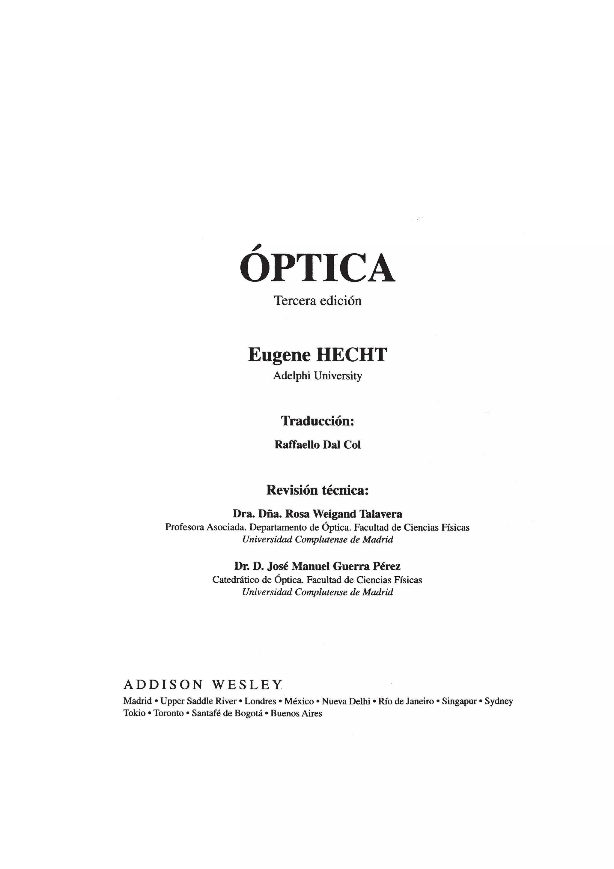 ÓPTICA- EUGENE HECHT (TERCERA EDICIÓN) | PDF