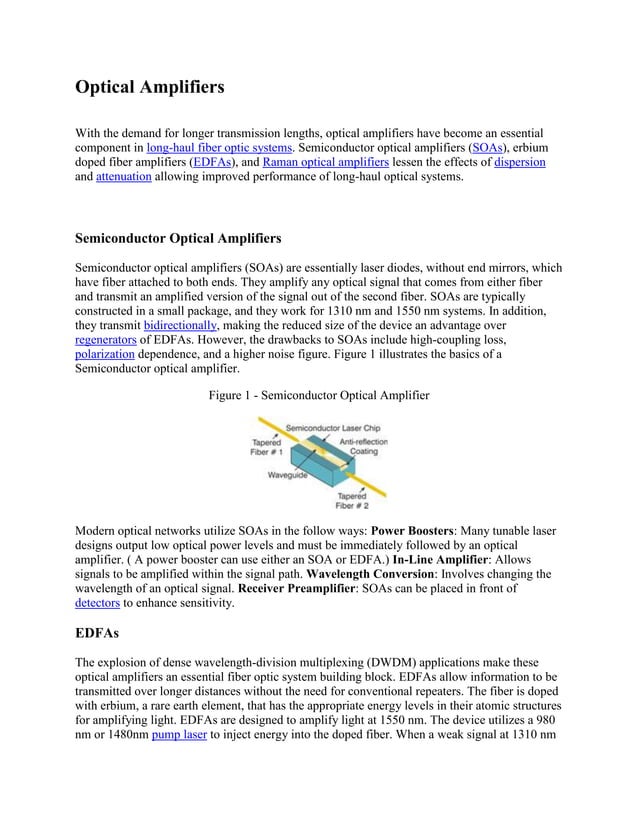 Optical amplifiers | DOCX | Physics | Science