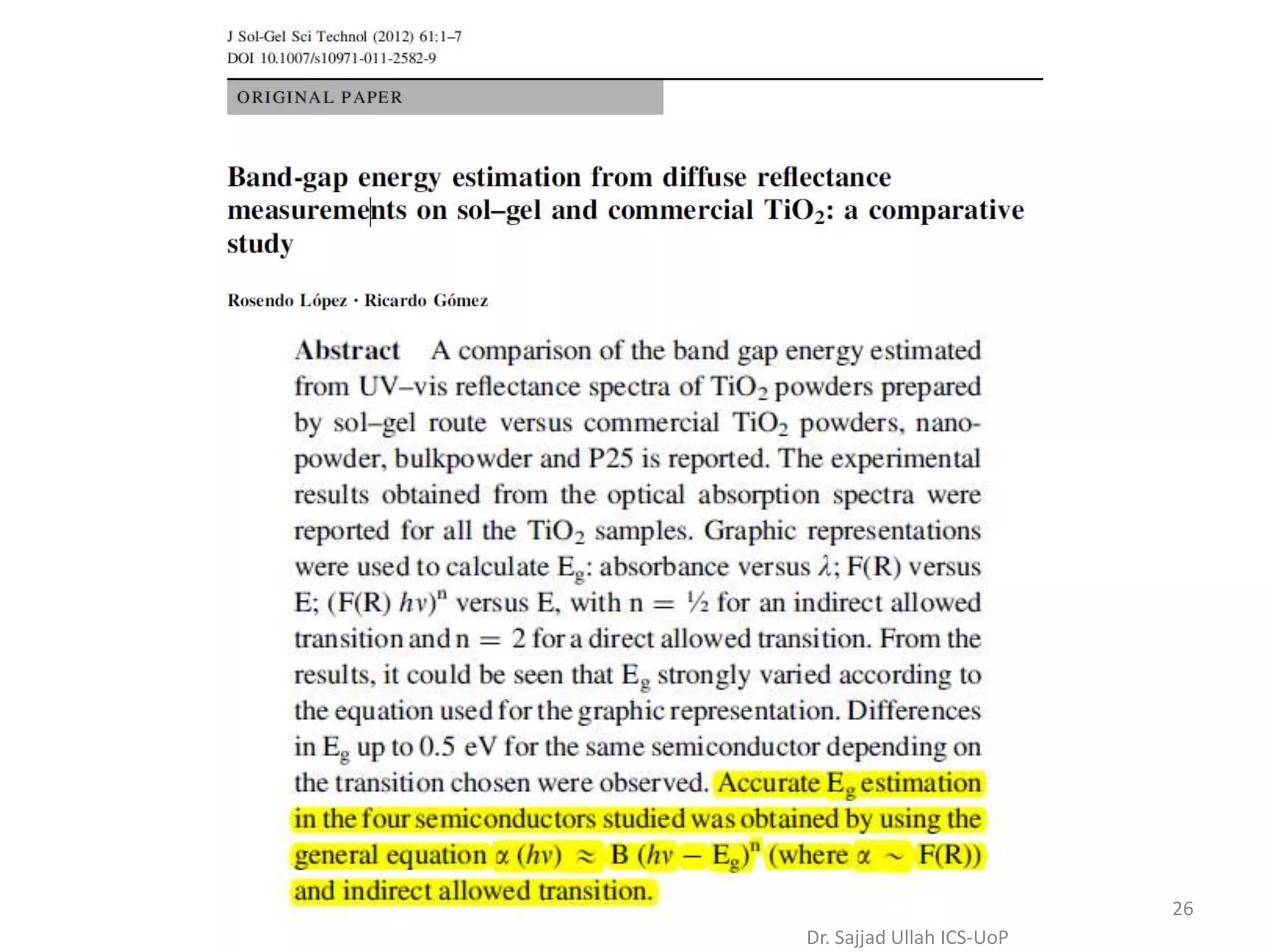 Optical band gap measurement by diffuse reflectance spectroscopy (drs ...