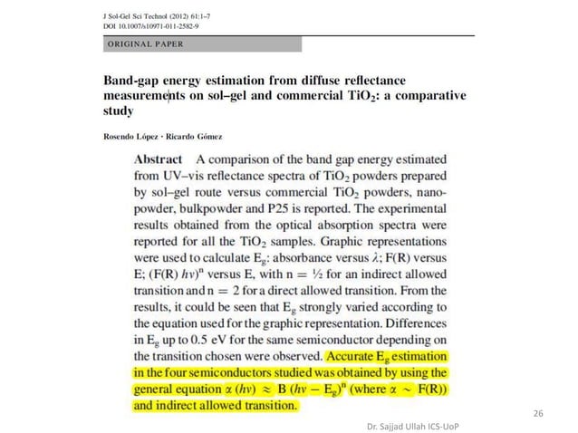 Optical band gap measurement by diffuse reflectance spectroscopy (drs) | PDF | Chemistry | Science