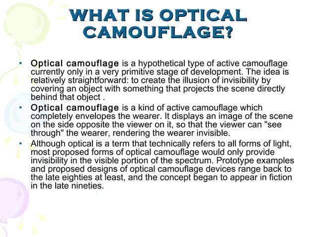 Optical Camouflage | PPT | Cameras and Camcorders | Consumer Electronics