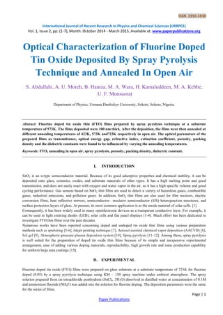 Optical Characterization of Fluorine Doped Tin Oxide Deposited By Spray ...