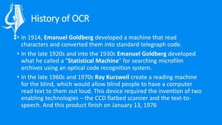 Optical Character Recognition | PPTX | Computing | Technology & Computing
