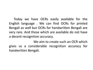 Optical character recognition for bangla handwritten text | PPTX | Technology & Computing