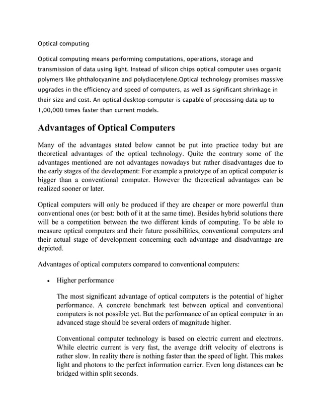 Optical computing | DOCX | Computing | Technology & Computing