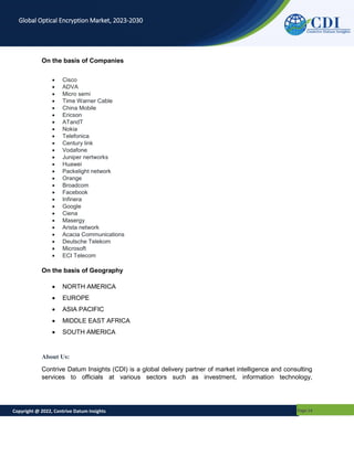 Optical Encryption Market Competitive Research And Precise Outlook 2023 To 2030 | PDF