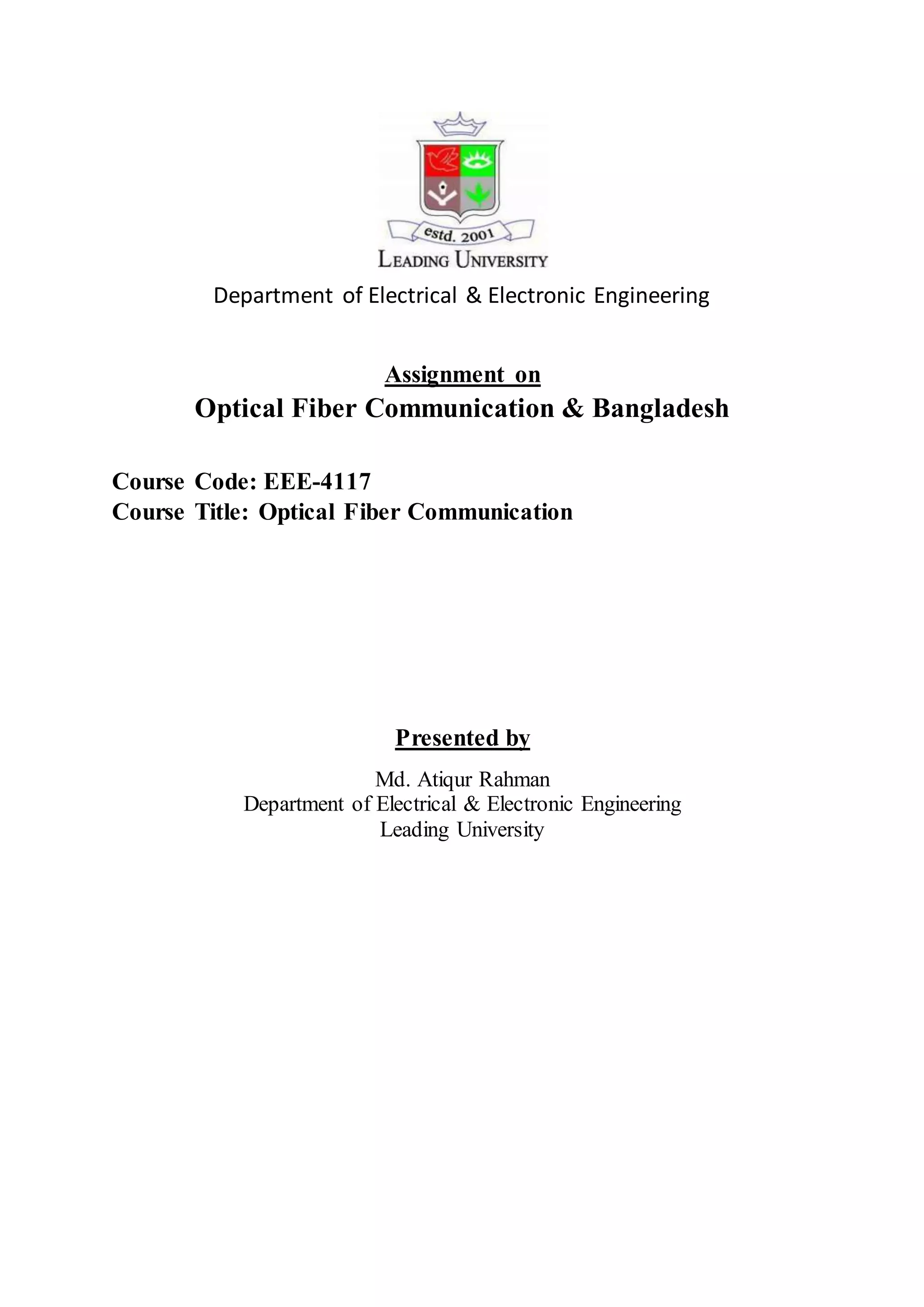 Optical Fiber Communication & Bangladesh | DOCX
