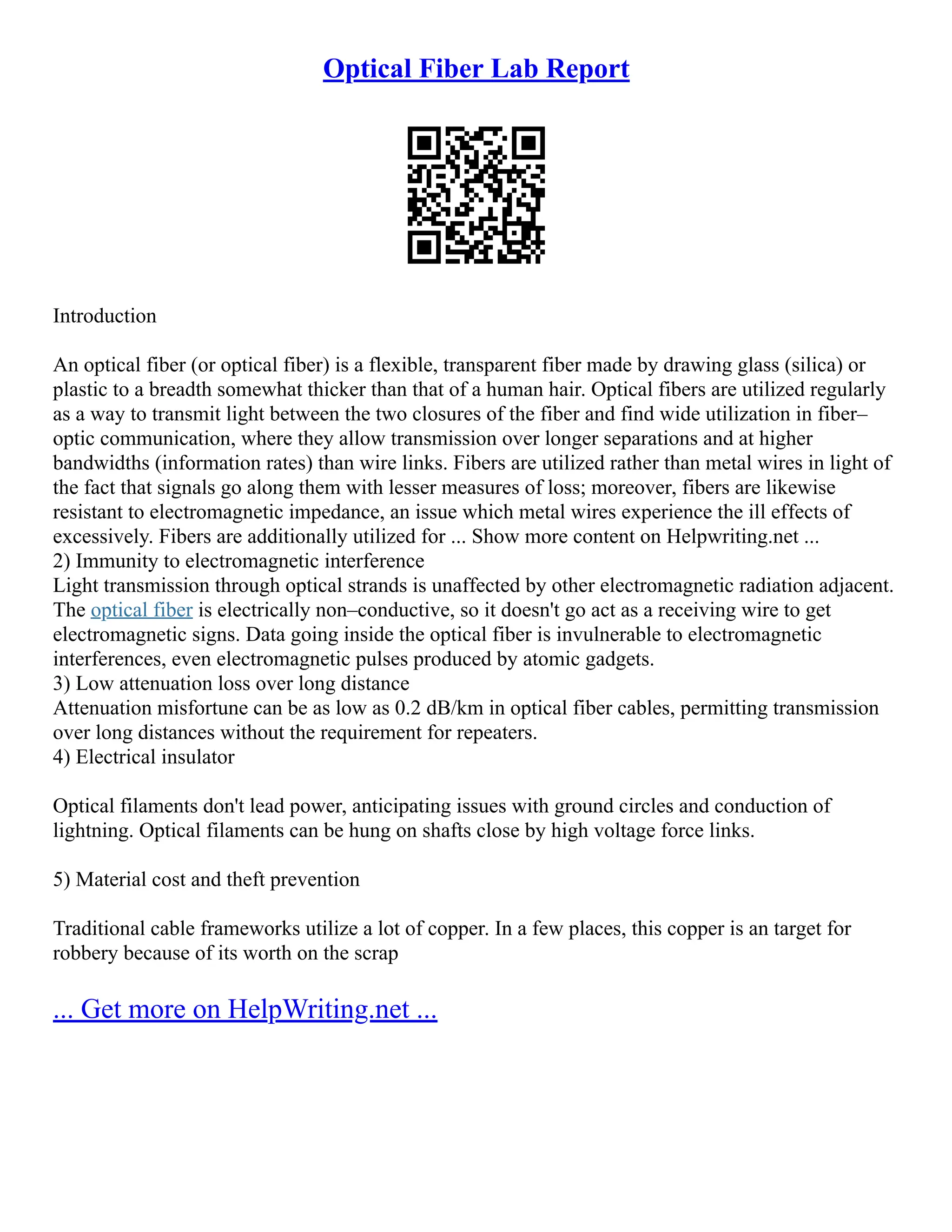 Optical Fiber Lab Report | PDF
