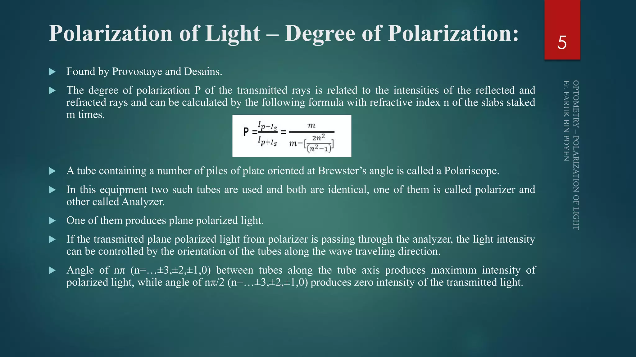 OPTOMETRY - Part V POLARIZATION OF LIGHT | PDF