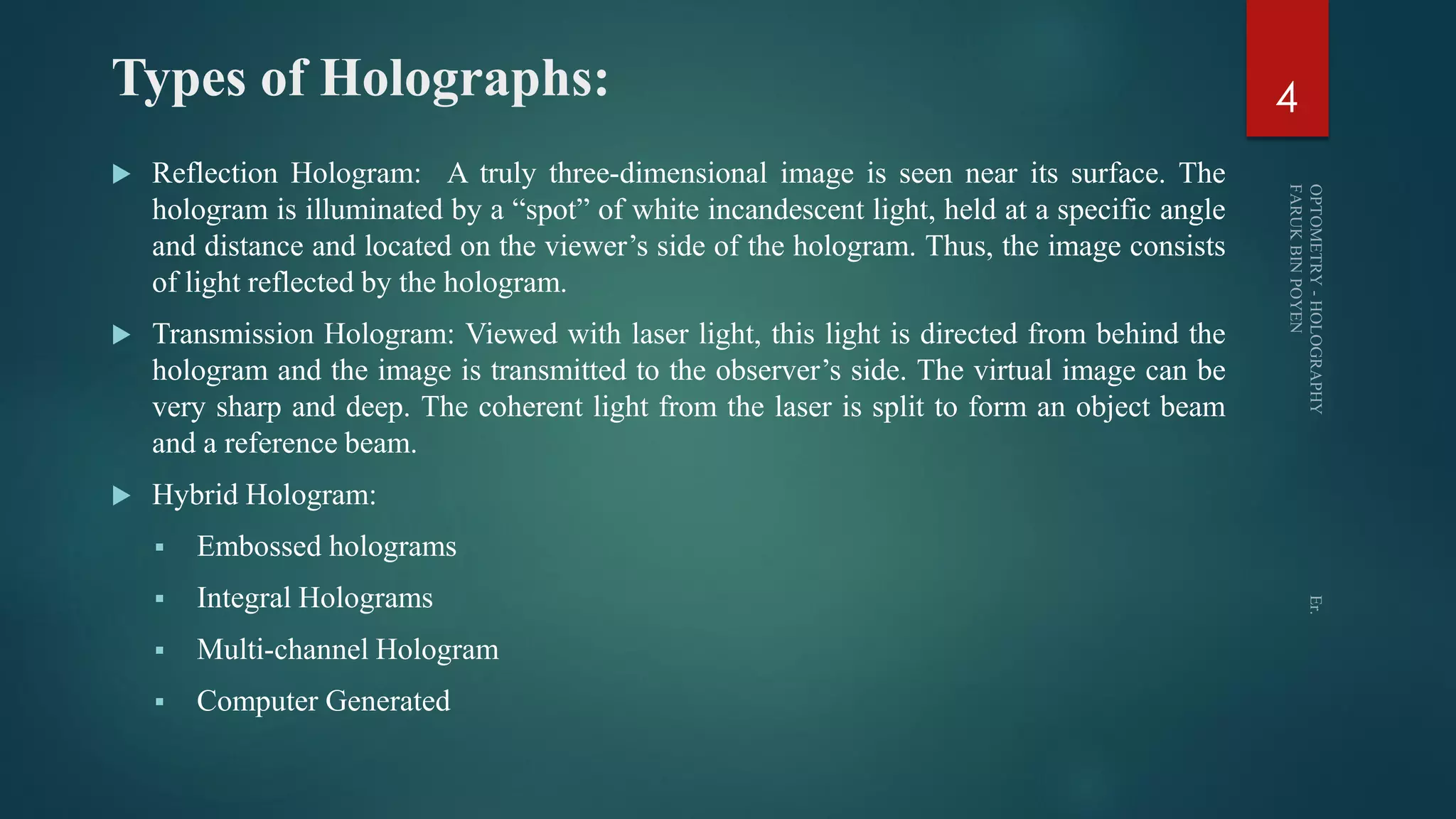 Optometry - Part VI - Holography | PDF