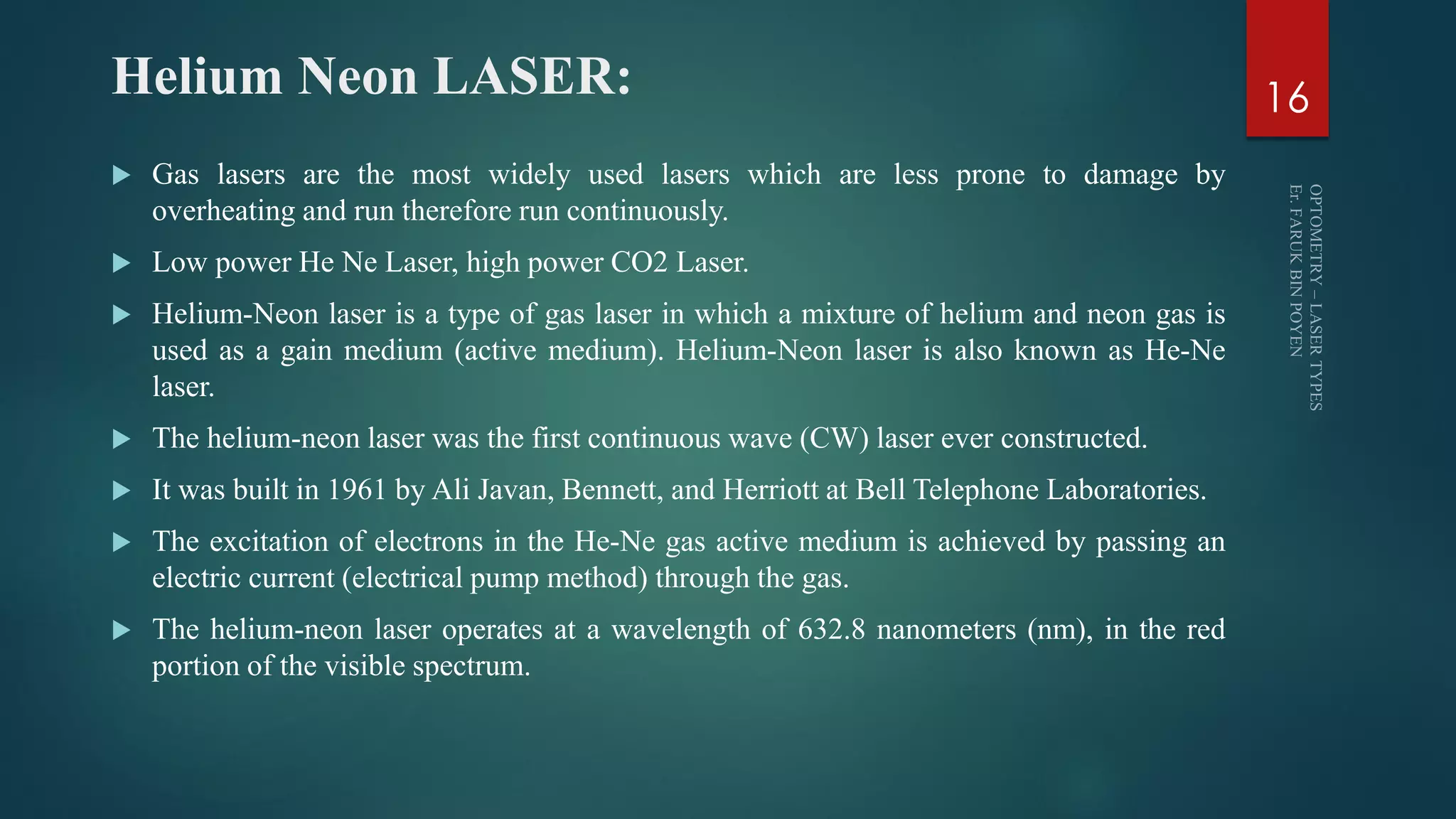 Optical Instrumentation 8. Laser - Types | PDF