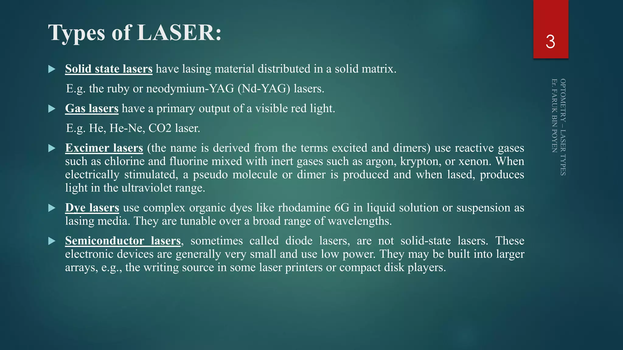Optical Instrumentation 8. Laser - Types | PDF