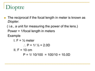 optical lens (spherical and clindercal lenses and properties , prism ...