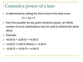 optical lens (spherical and clindercal lenses and properties , prism ...