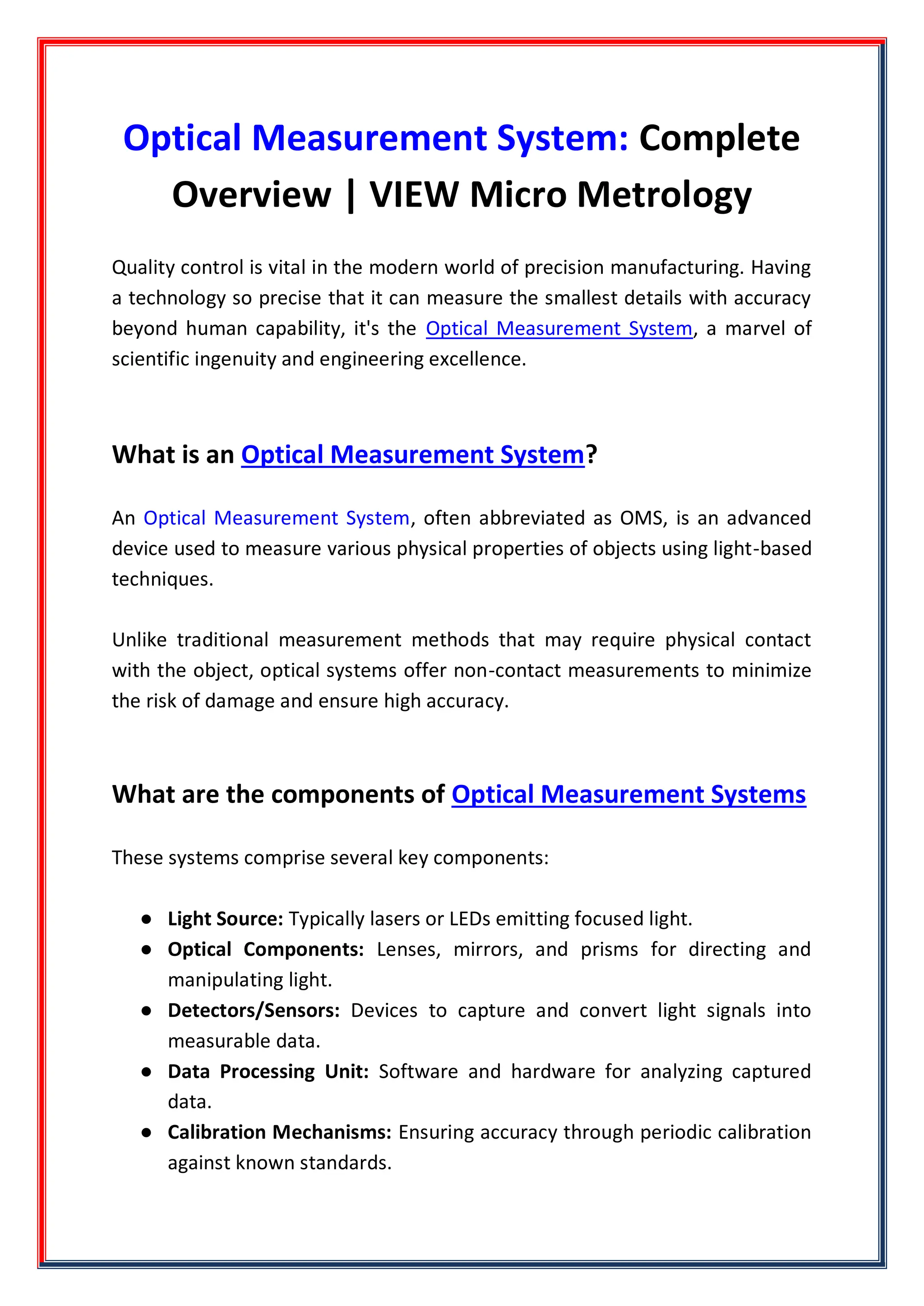 Optical Measurement System Complete Overview - VIEW Micro Metrology | PDF | Physics | Science