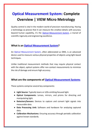 Optical Measurement System Complete Overview - VIEW Micro Metrology | PDF