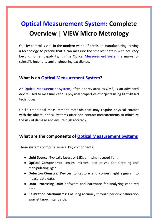 Optical Measurement System Complete Overview - VIEW Micro Metrology ...