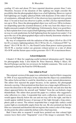 Optical power output of an unidentified high altitude light source by ...