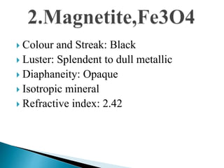 Optical properties of common oxide ore minerals in economic geology | PPTX