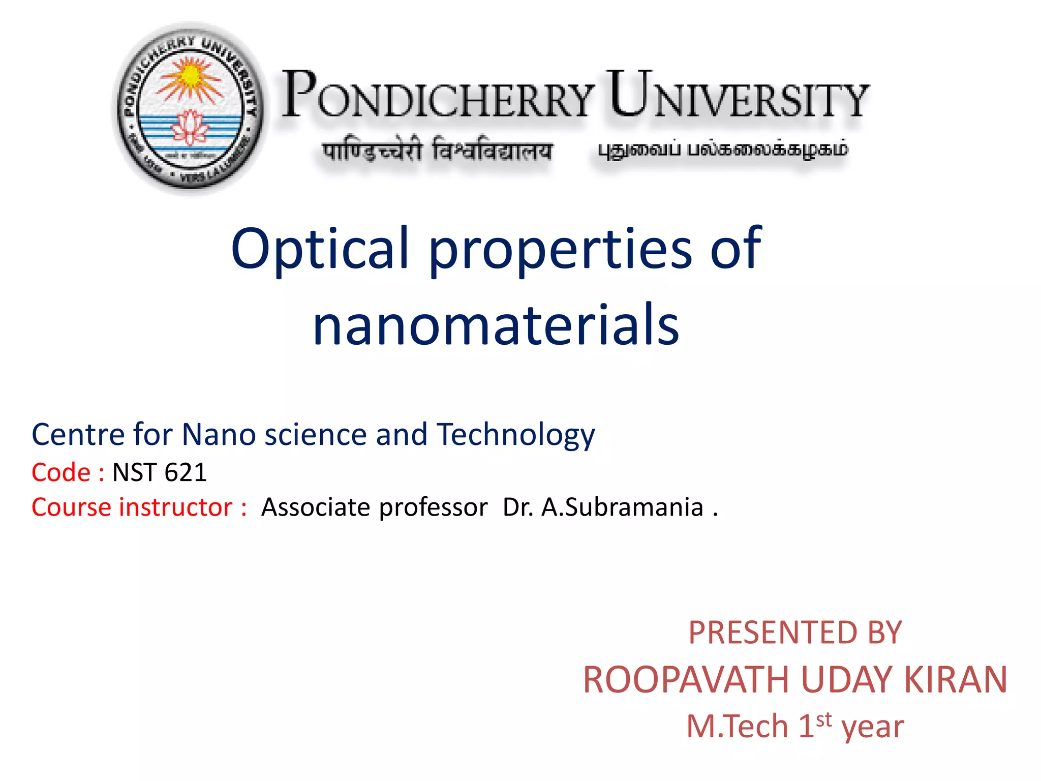 Optical properties of nanomaterials | PDF