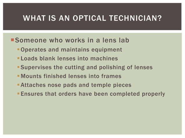 The Optical Technician Profession | PDF | Eye and Vision Conditions ...