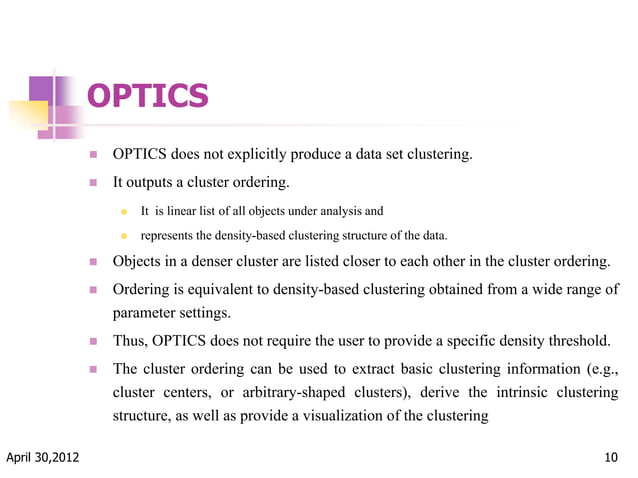 Optics Ordering Points To Identify The Clustering Structure Pdf