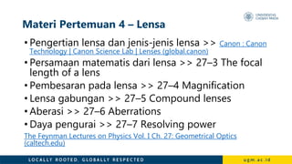 Optika pertemuan 4 membahas tentang lensa | PPTX