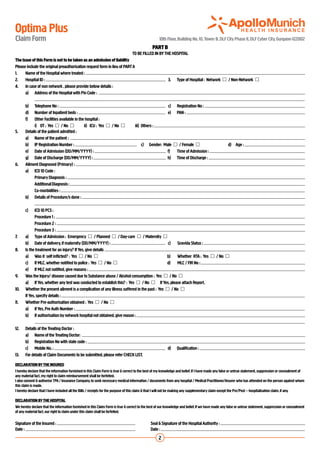 Apollo Munich Optima Plus Claim Form | PDF