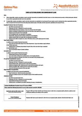 Apollo Munich Optima Plus Claim Form | PDF
