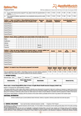 Apollo Munich Optima Plus Proposal Form | PDF