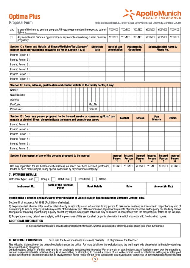 Apollo Munich Optima Plus Proposal Form | PDF